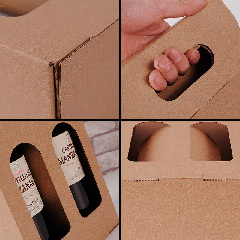 Corrugated 2-Window Wine Gift Boxes with Handle